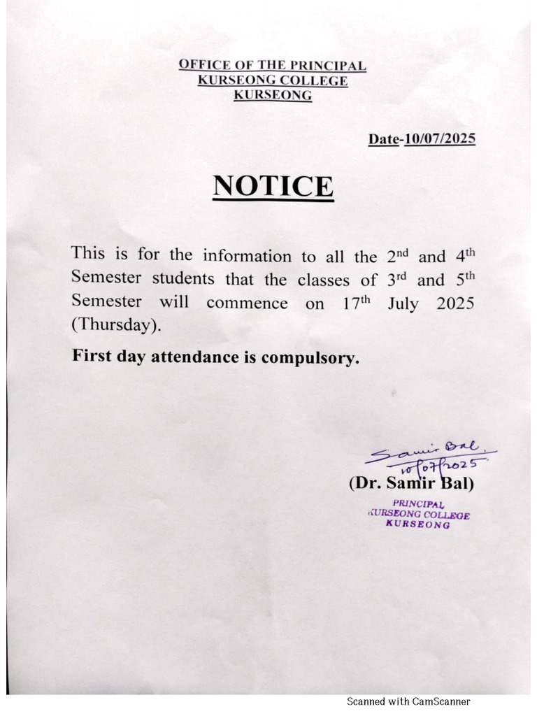 Notice For Commencement of U.G. Classes (10.07.2025) | PDF