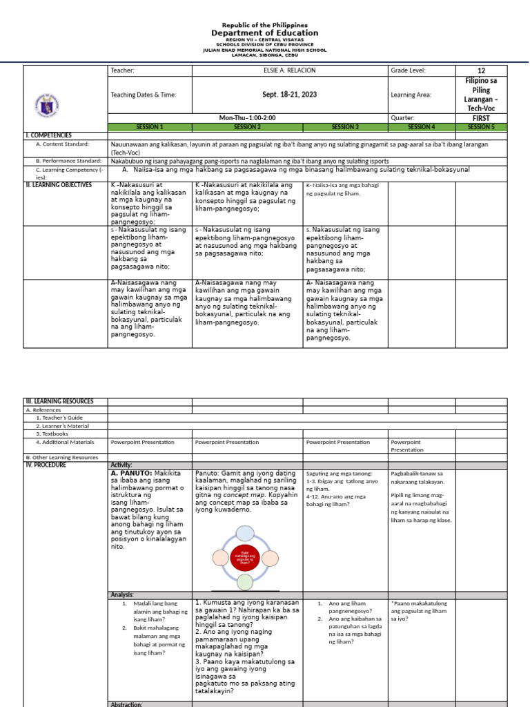 Logplan Week 4 Modyul 5fil Tech-Voc | PDF
