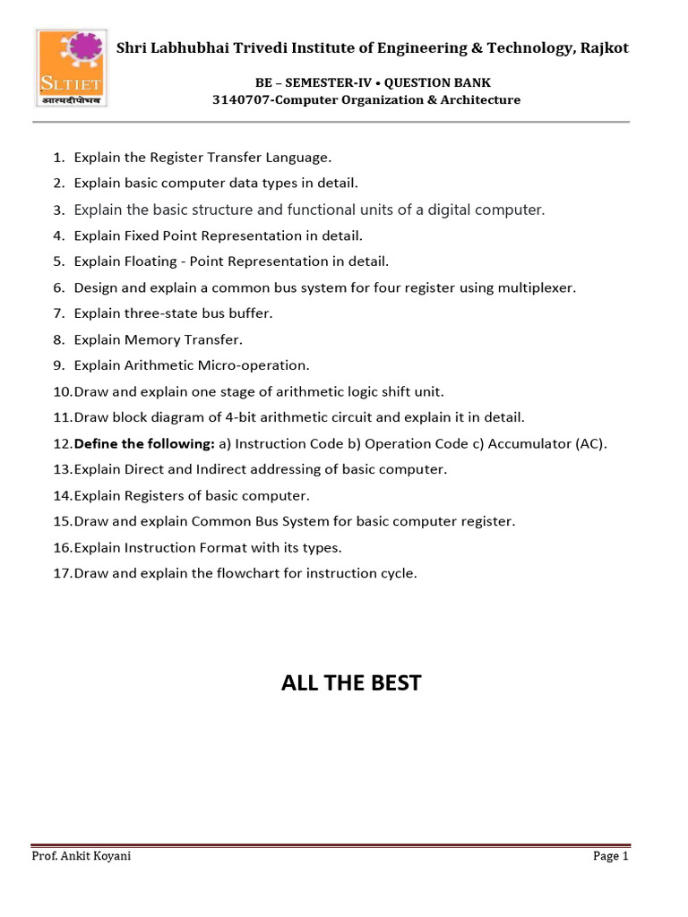 COA Question Bank | PDF