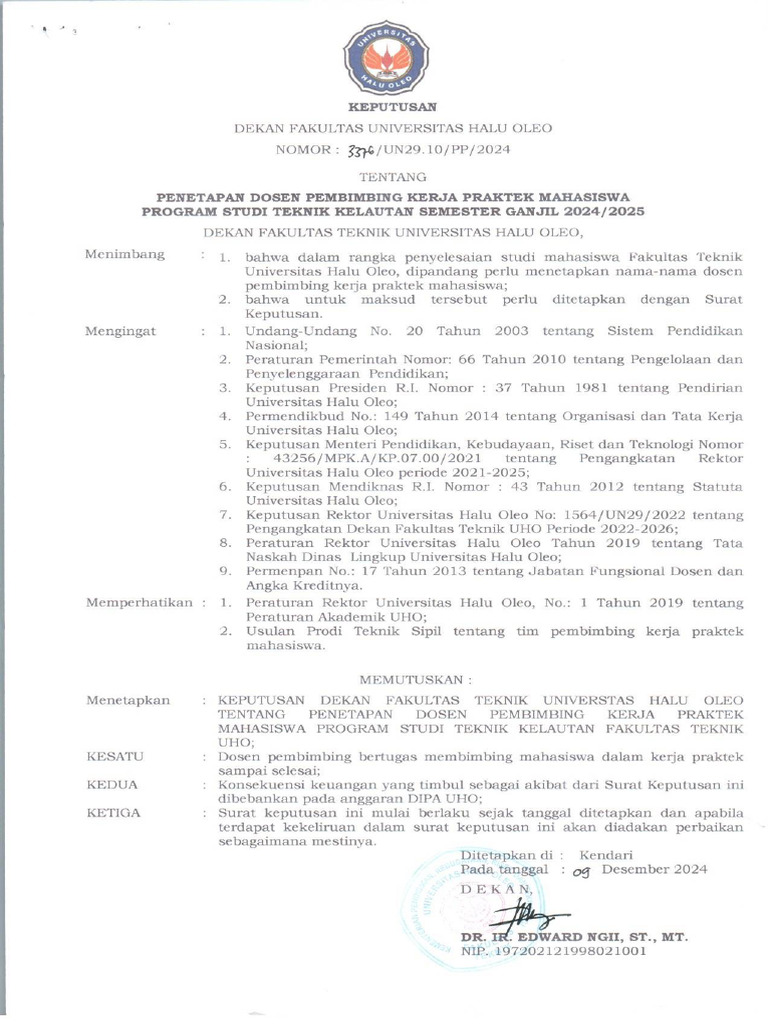 SK Pembimbing KP 2024-1 T. Kelautan | PDF