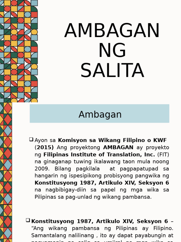 Ambagan, Mga Tampok Na Salita at Susing Salita | PDF