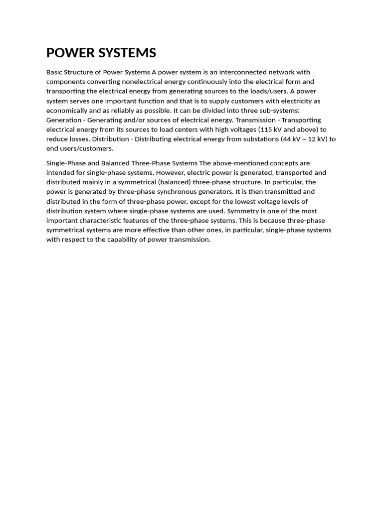 Overview of Power Systems Structure | PDF