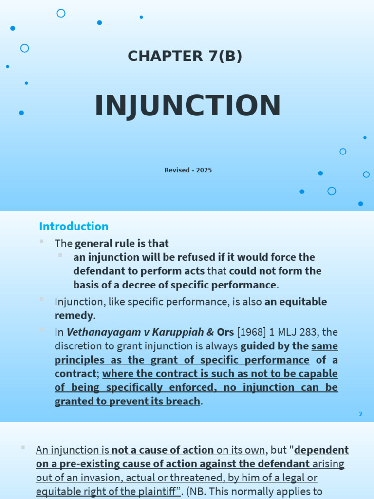 Chapter 7 (B) Injunction (Revised June 2025) | PDF | Legal Remedy | Injunction