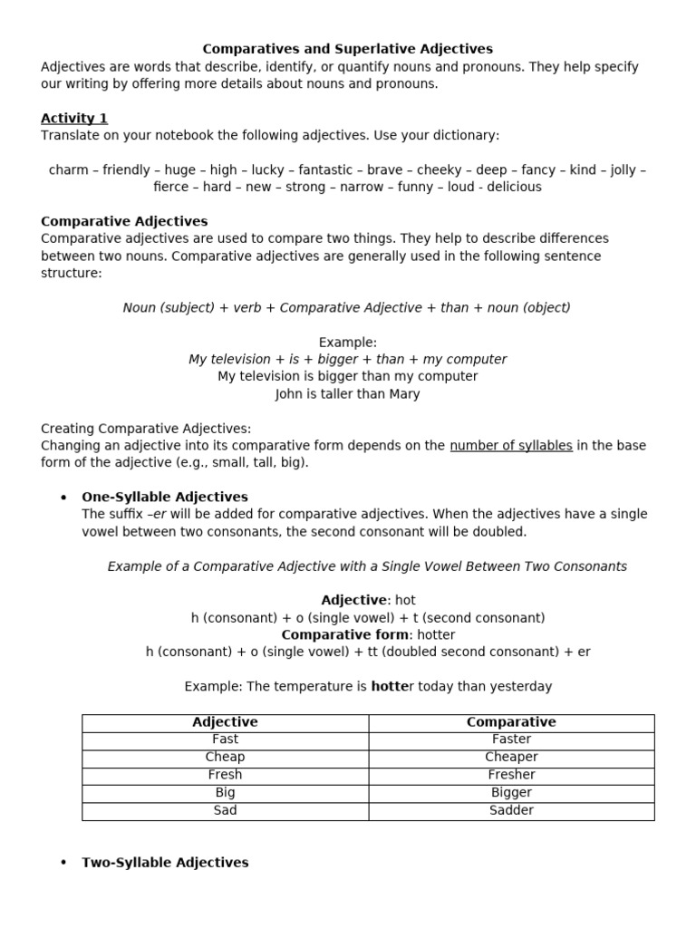 Comparatives and Superlative Adjectives | PDF | Adjective | Semantic Units