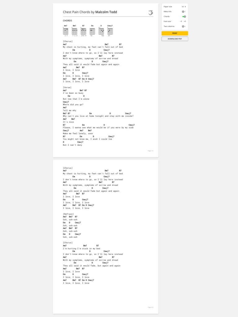 Chest Pain Chords by Malcolm Todd | PDF