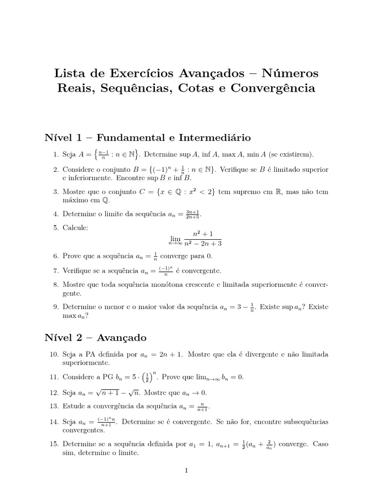 Lista de Análise Sequências 2025 1 | PDF | Sequência | Matemática