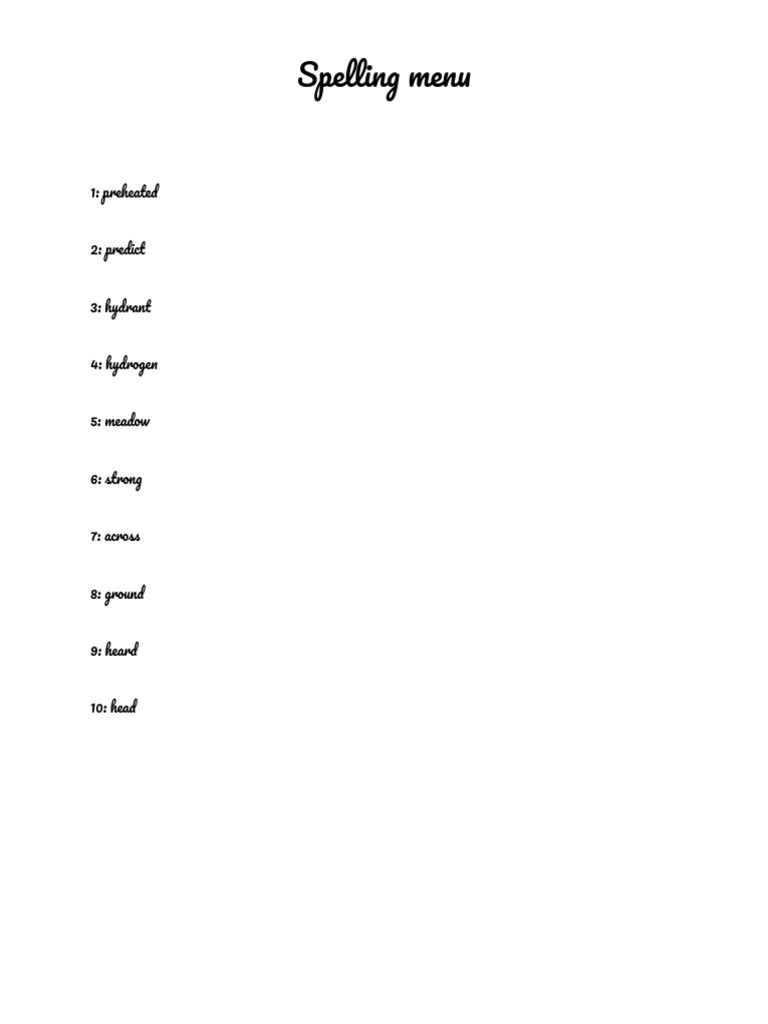 Spelling Menu Entree Pick 3 | PDF