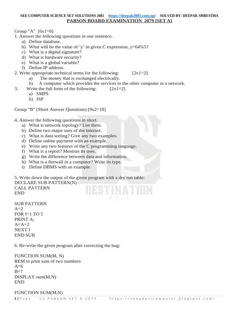 Computer Science Solutions 2081 | PDF | Computer Network | Internet
