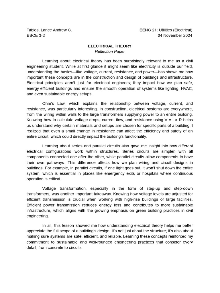 UTILITIES - Reflection 1 and 2 | PDF | Renewable Energy | Series And ...