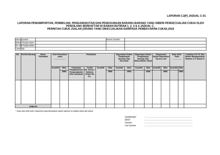 Lampiran CJ (P) Jadual C-01 (27 Disember 2023) | PDF