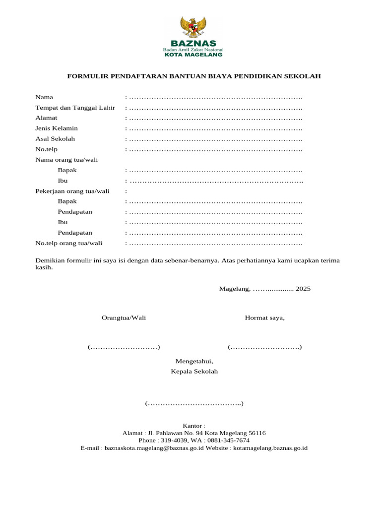 Form BBP Sekolah 2025 | PDF