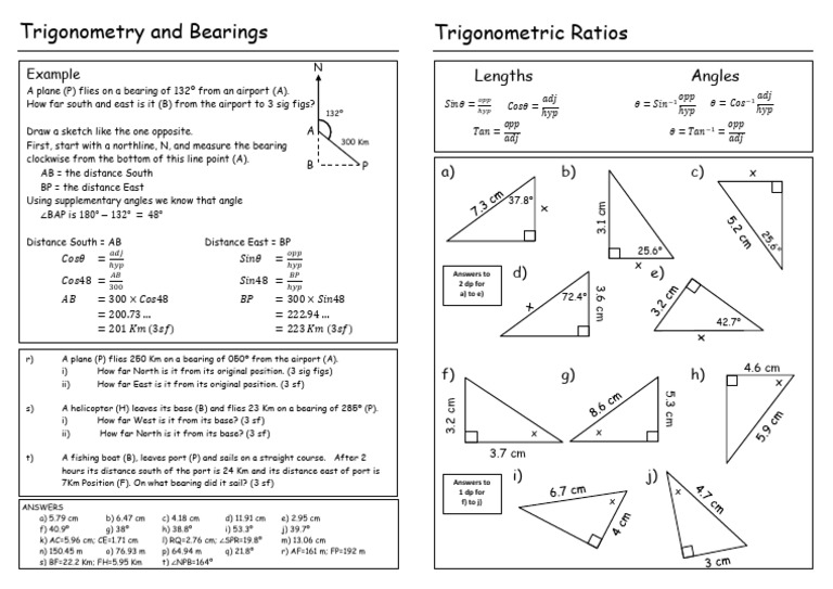 Trigonometry and Bearings Calculations | PDF | Trigonometry | Special ...