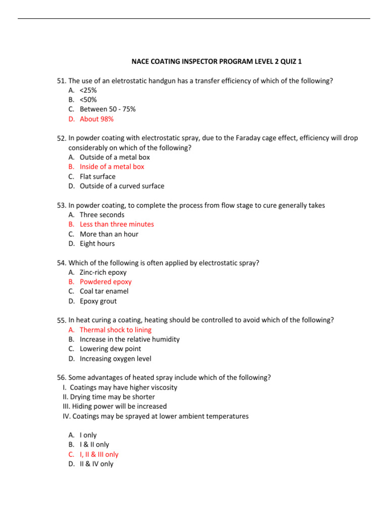 NACE Level 2 Coating Inspector Quiz | PDF
