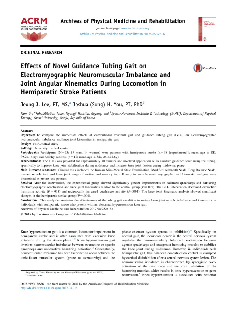 Effects of Novel Guidance Tubing Gait On Electromyographic Neuromuscular Imbalance and Joint ...