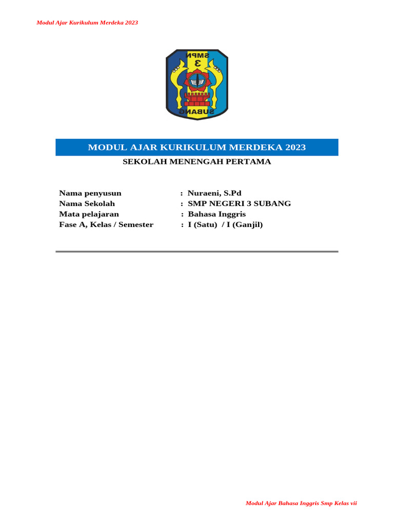 Modul Ajar Kelas Vii Bab 1 Unit 1 | PDF