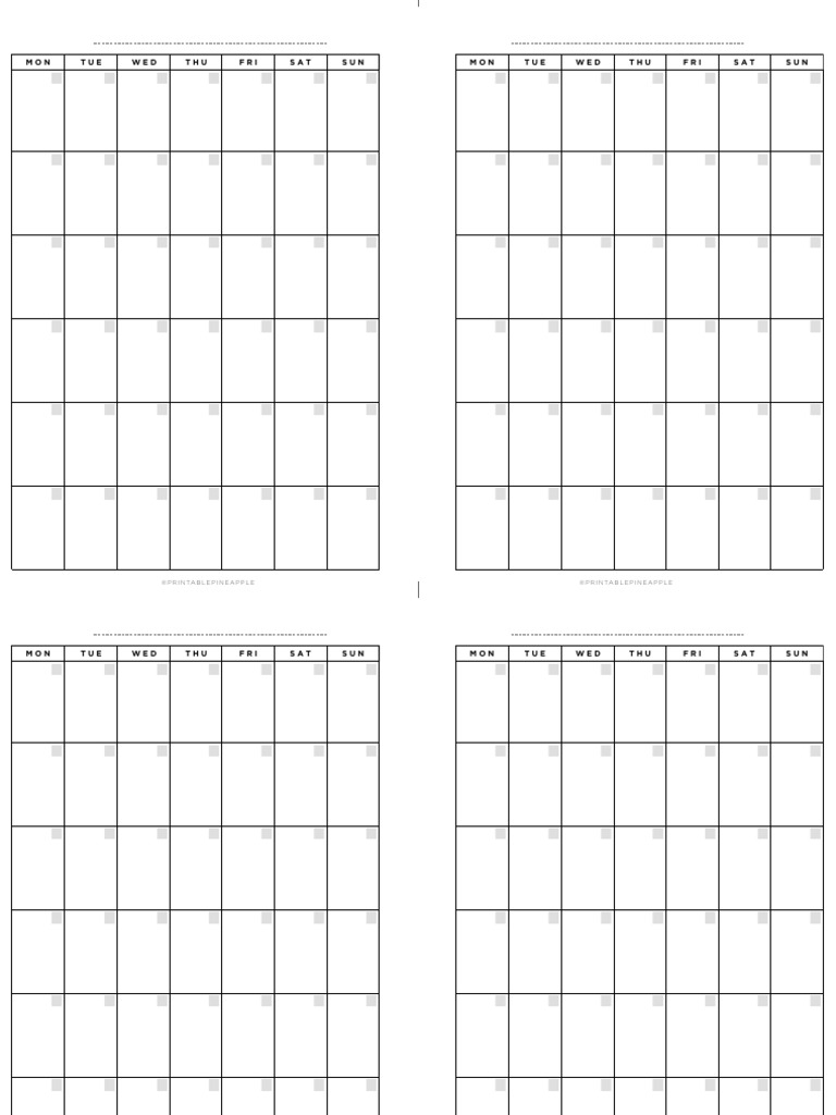 A5 On A4 - Monthly Calendar Template | PDF