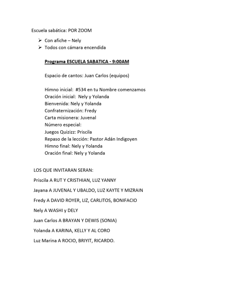 Escuela Sabática PROGRAMA | PDF