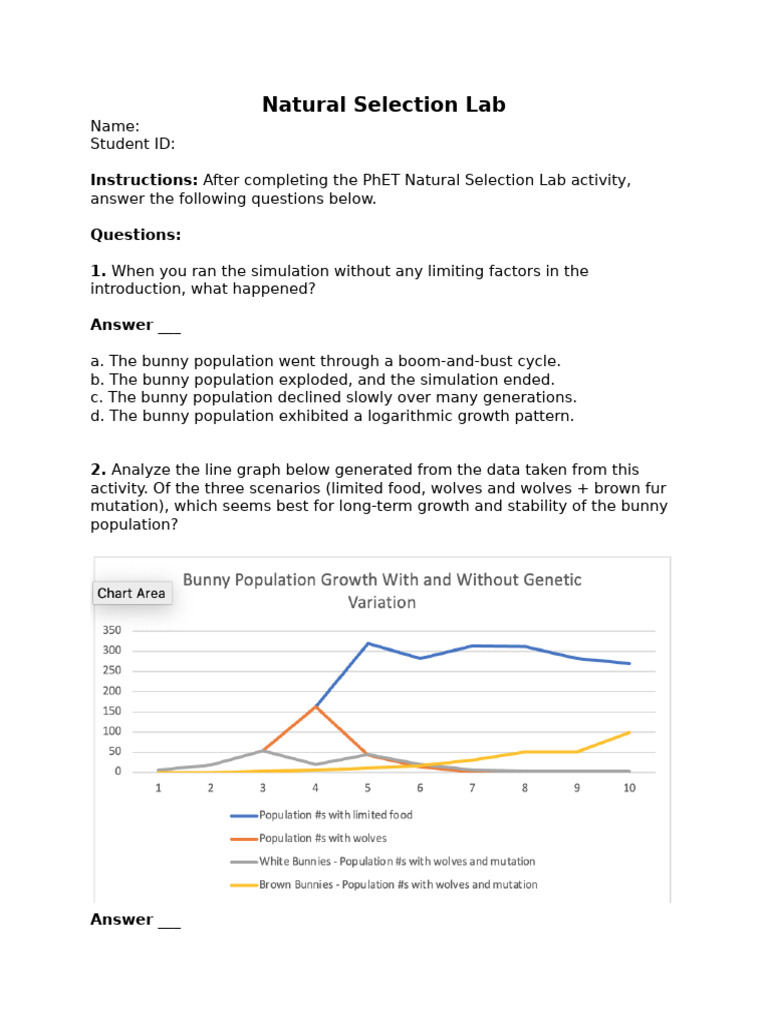 PhET Natural Selection Lab Worksheet | PDF