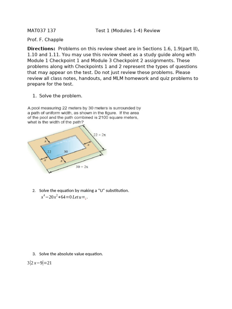 MAT037 137 Test 1 Review | PDF