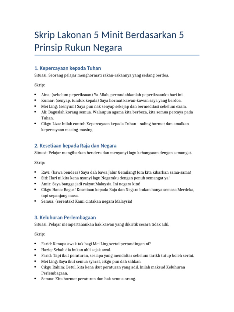 Skrip Lakonan 5 Minit Rukun Negara | PDF