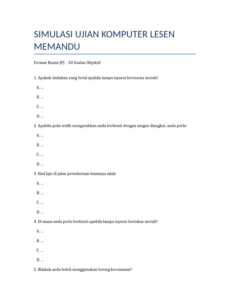 Simulasi Ujian Memandu Lengkap | PDF