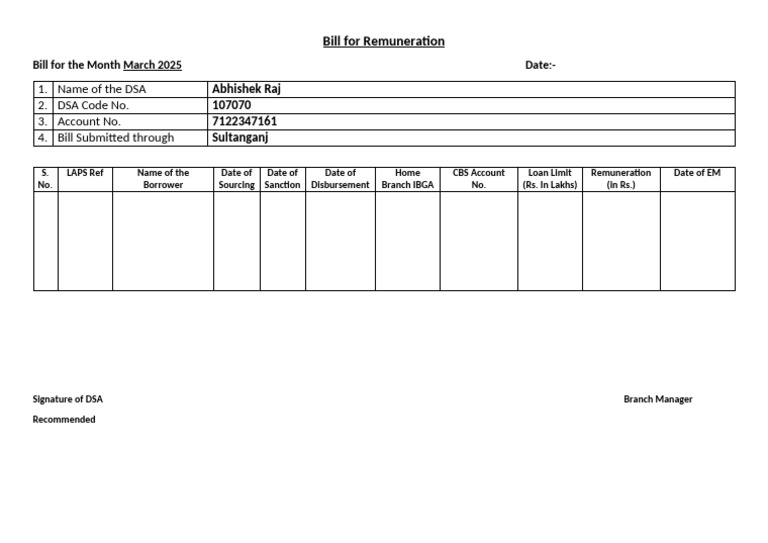 Bill For Remuneration | PDF