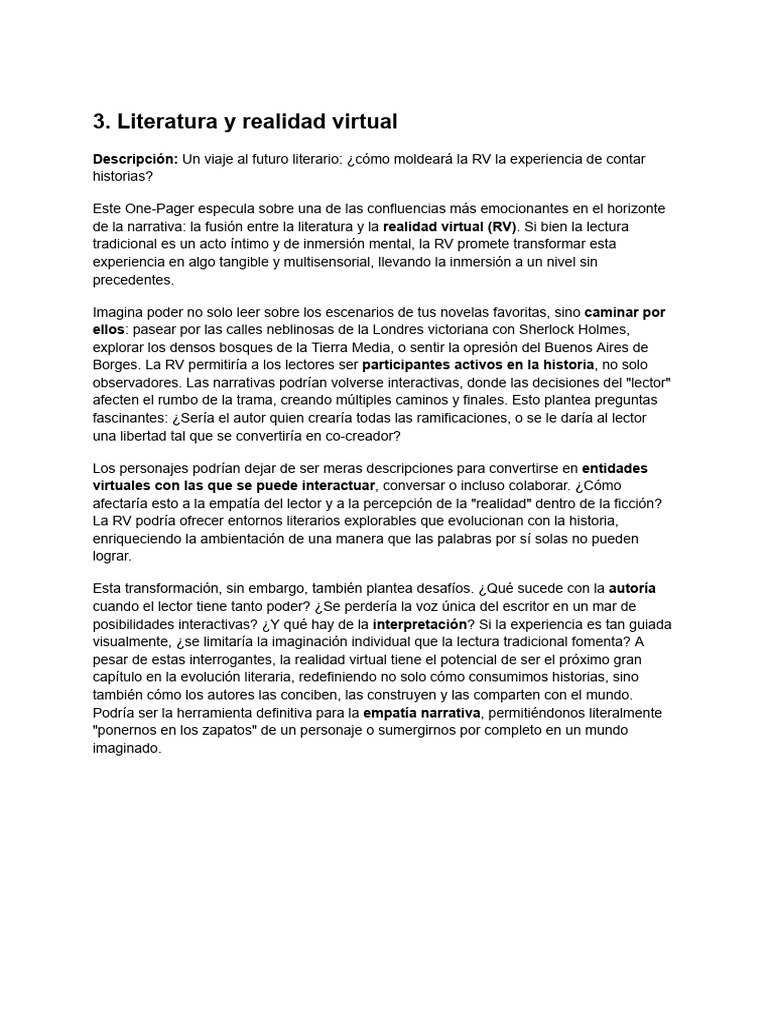 Literatura y Realidad Virtual | PDF
