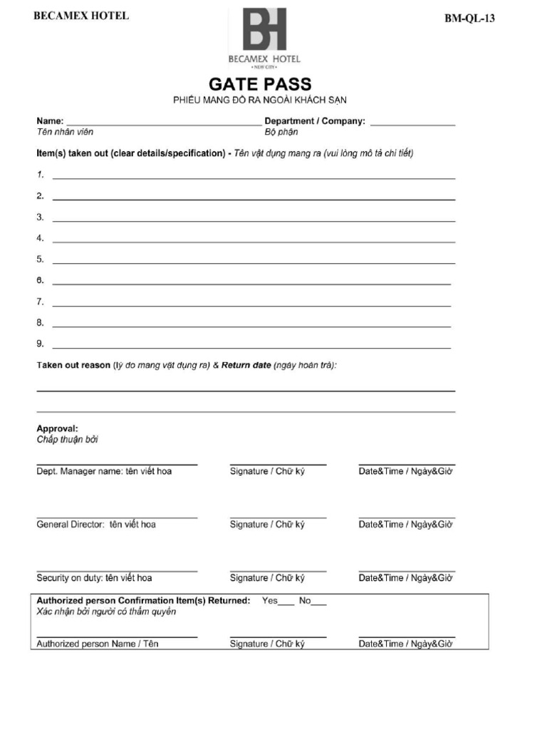 Gate Pass | PDF