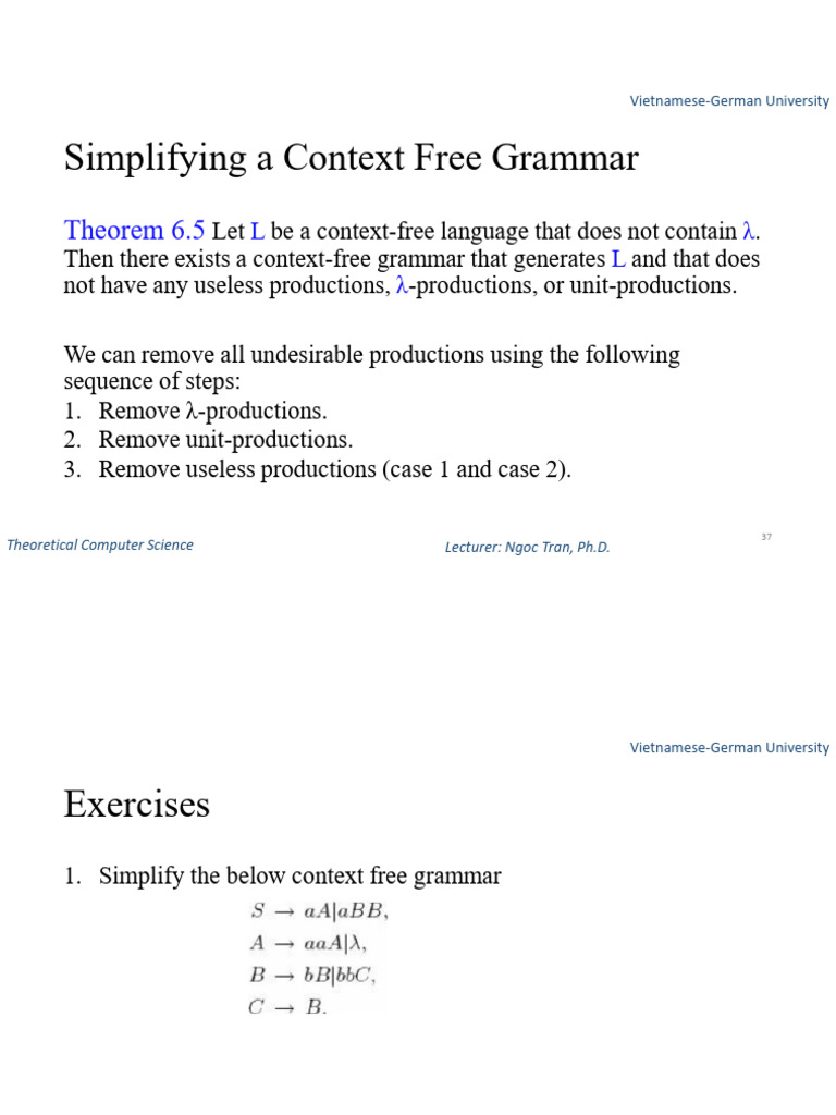 5-Simplification of Context-Free Grammars and Normal Forms - P2 | PDF | Mathematical Logic ...