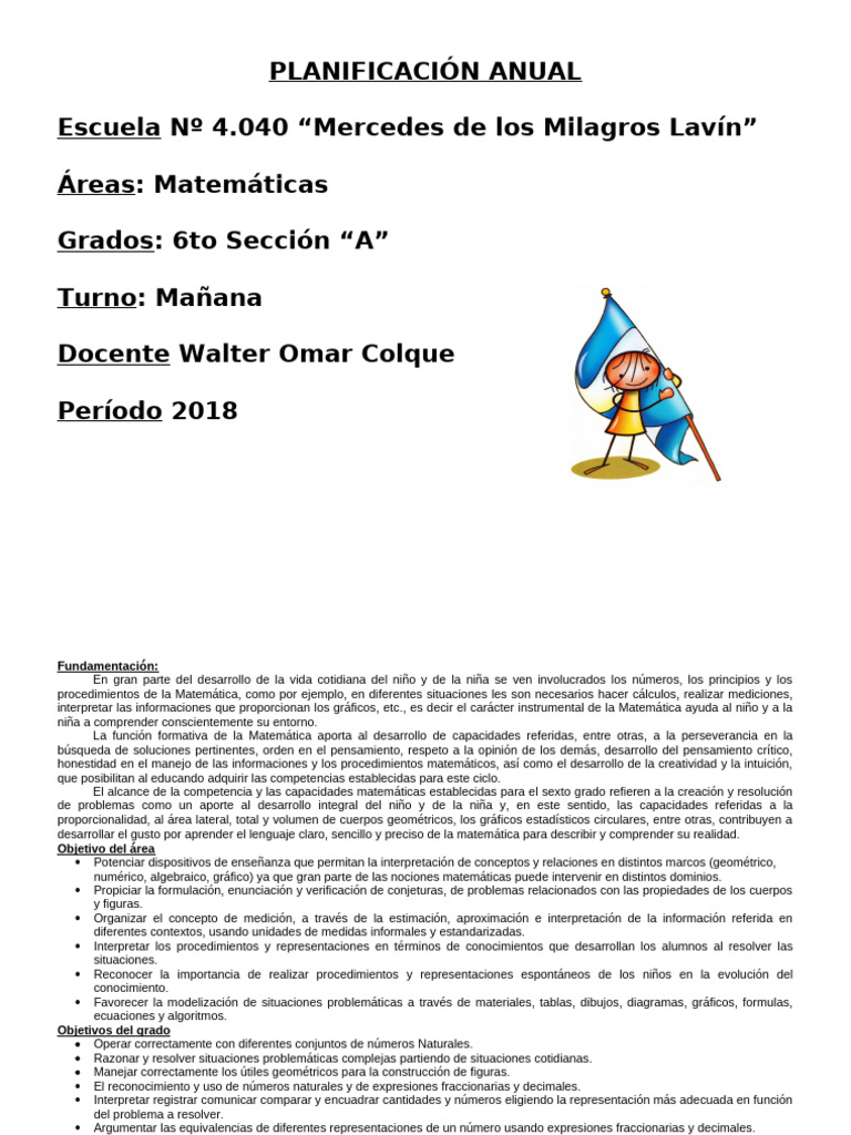 Planificacion de 6to - Matematica 2018 | PDF | Geometría | Números