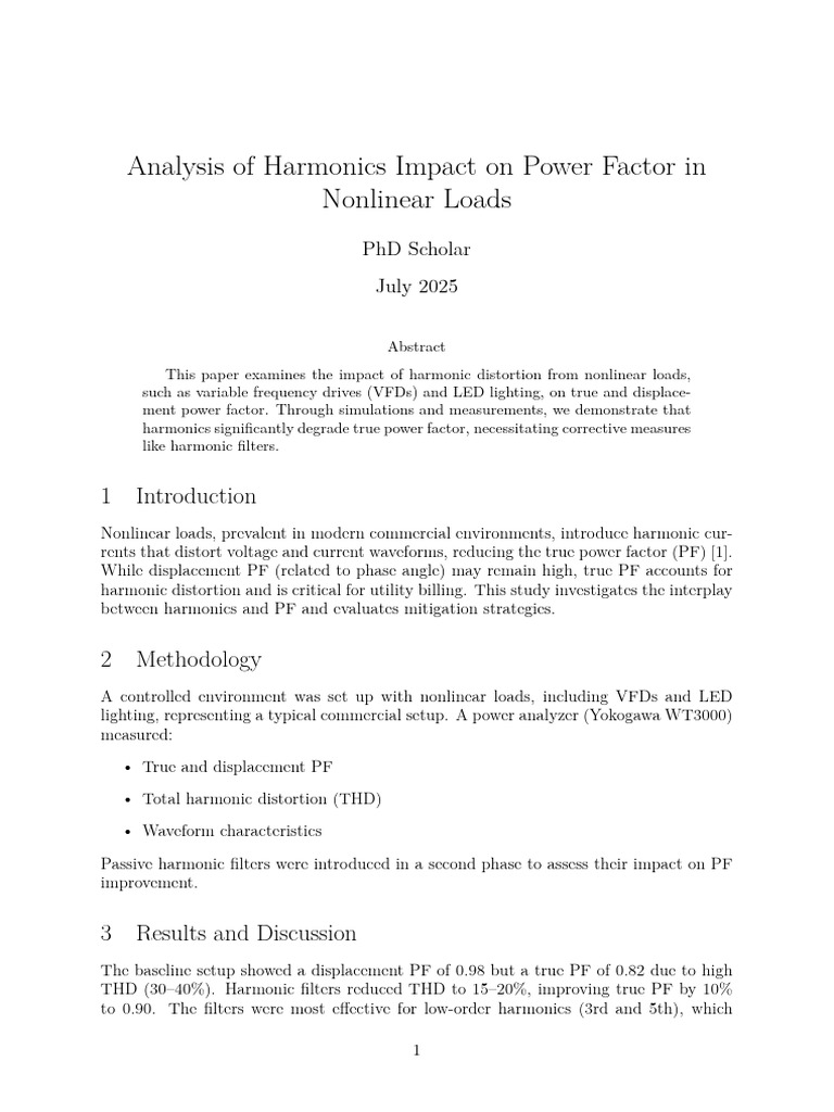 Analysis of Harmonics Impact On Power Factor | PDF | Distortion | Telecommunications Engineering