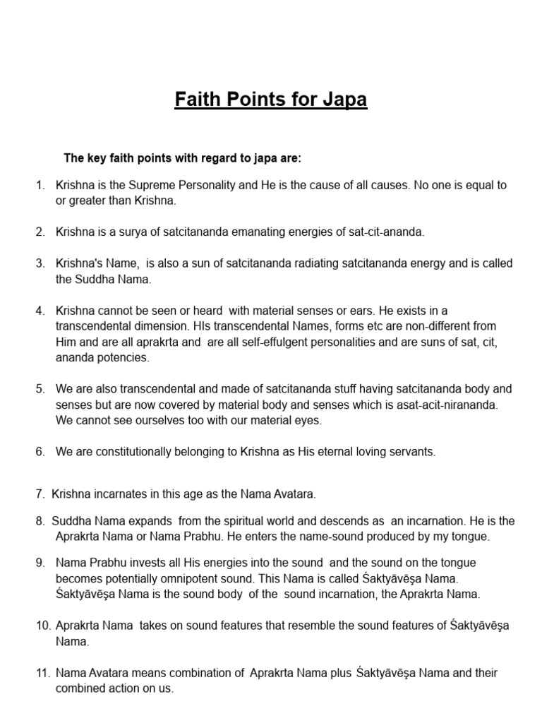 Faith Points For Japa | PDF | Spirituality | Religious Belief And Doctrine