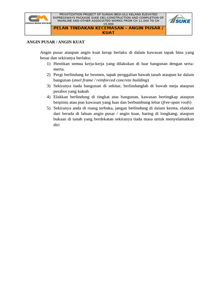 Pelan Tindakan Kecemasan - Angin Pusar | PDF
