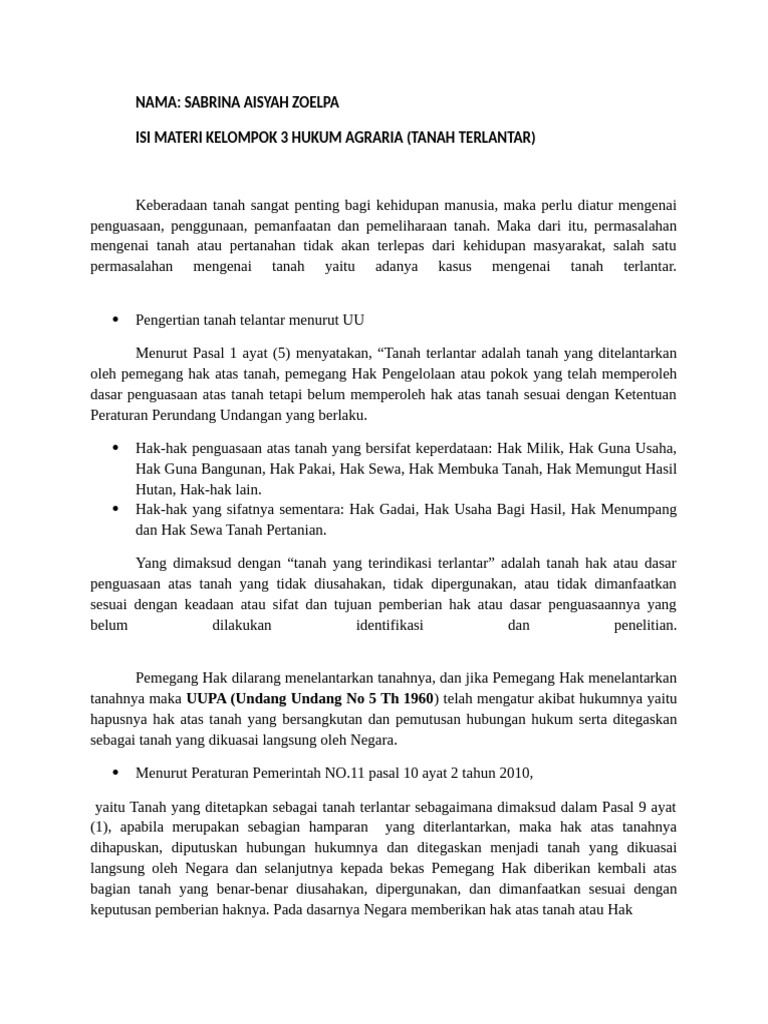 Isi Materi H.agraria (Tanah Terlantar) Kel 3 | PDF