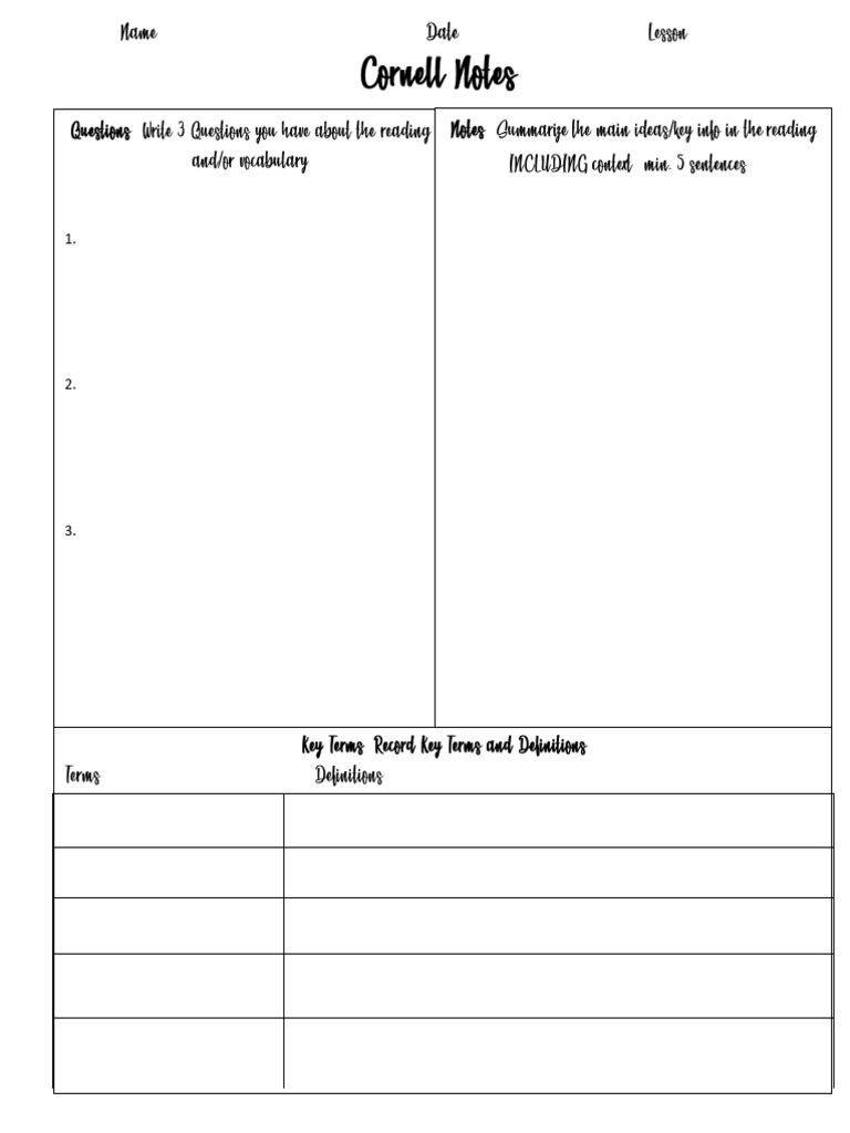 CornellNotesTemplate 1 | PDF