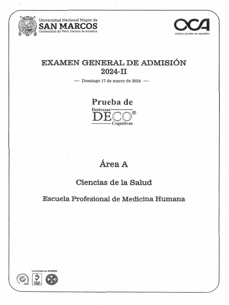 Examen de Admisión 2024-II MEDICINA HUMANA-TIPO 2 Alberto Cruz | PDF