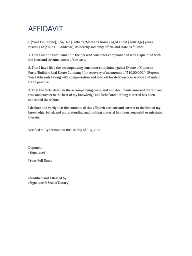 Notarised Affidavit Consumer Complaint | PDF