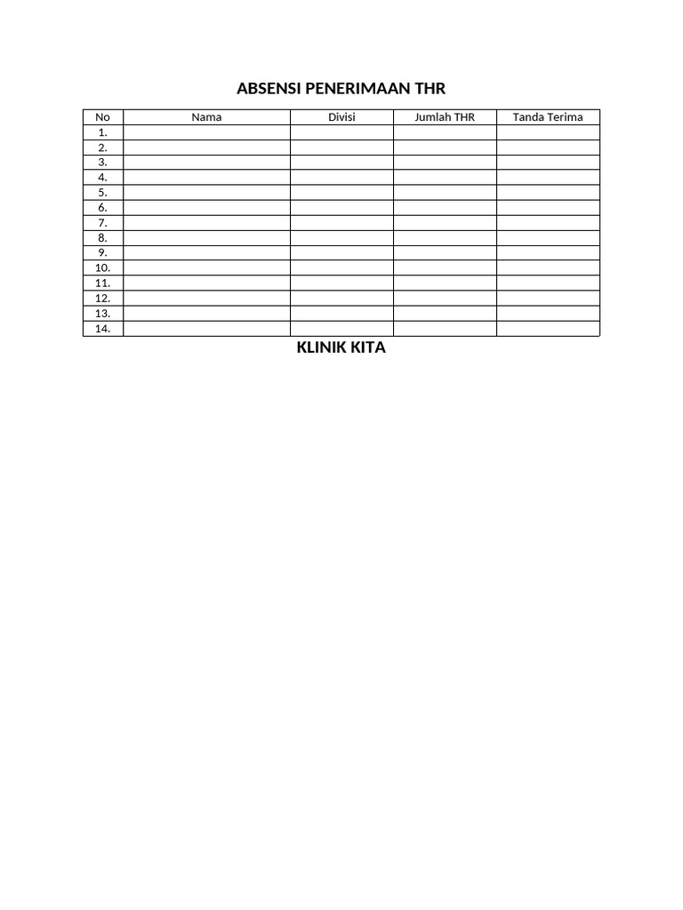 Absensi Penerimaan THR | PDF