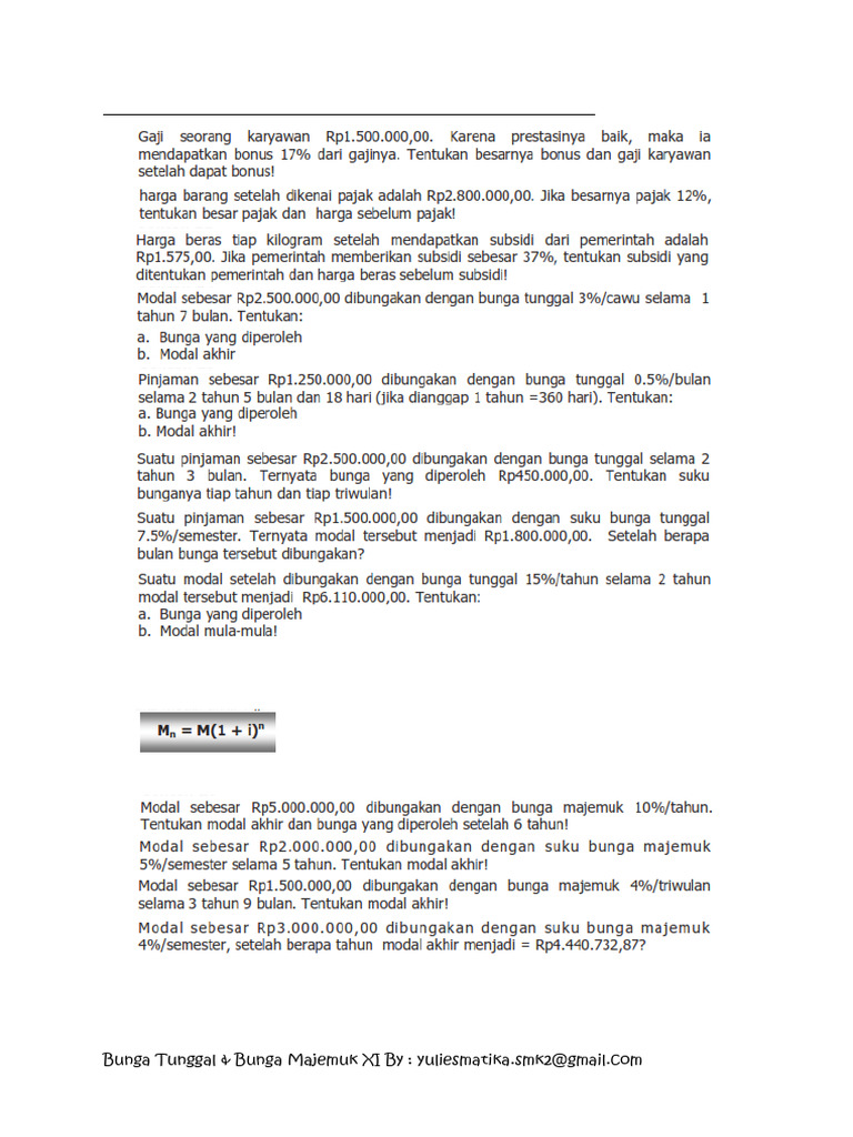 Soal Latihan Bunga Tunggal Dan Bunga Majemuk | PDF