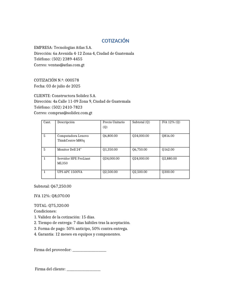 Cotizacion Ejemplo | PDF