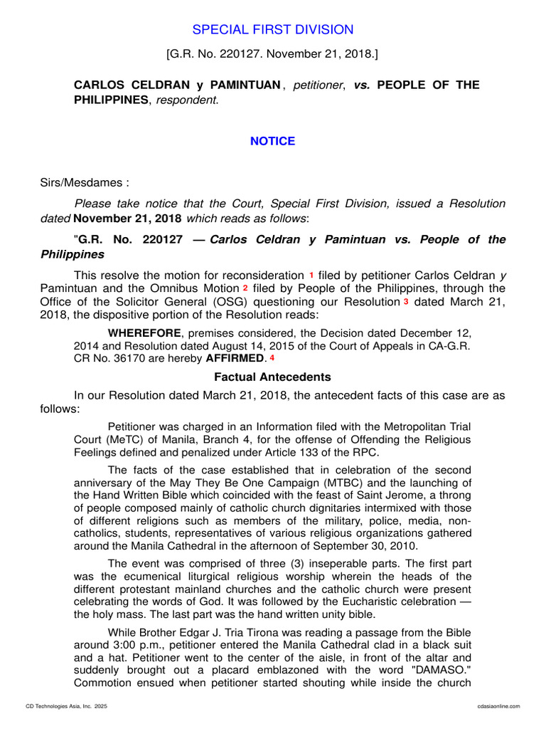 Celdran vs. People: Religious Offense Case | PDF | Overbreadth Doctrine ...