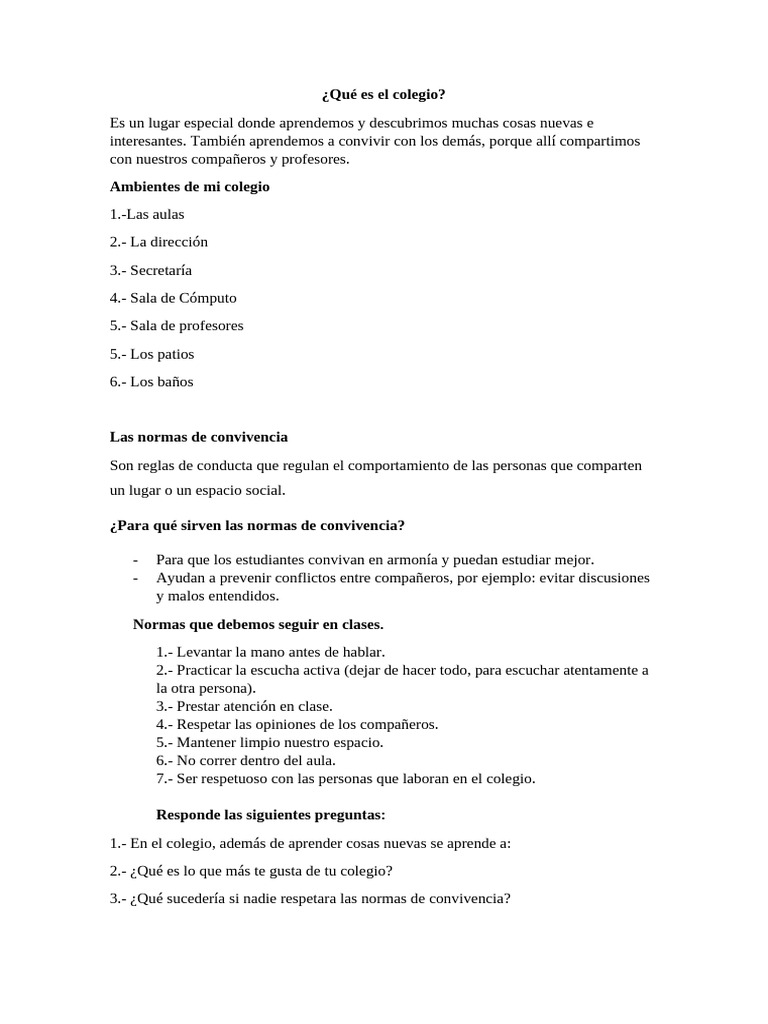 ¿Qué es el colegio y sus normas? | PDF