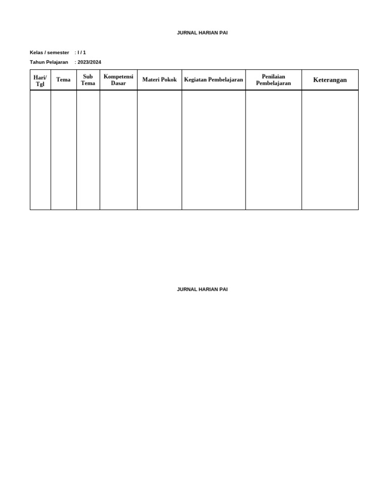 Jurnal Harian PAI Kelas I/1 2023/2024 | PDF