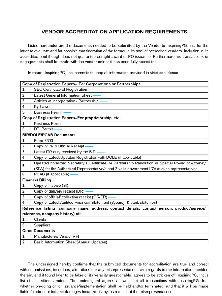 2. (Template) Vendors Documentation Requirements (准入文件审核） | PDF | Business Law | Private Law