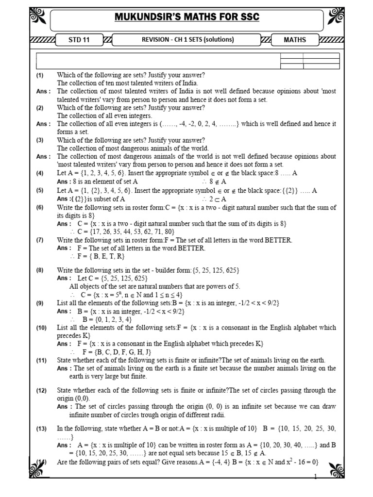 CH 1 Sets (Revision Soln) | PDF | Natural Number | Mathematics
