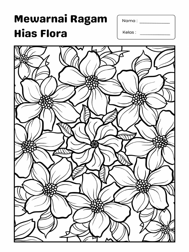 Mewarnai Ragam Hias Flora Lembar Kerja Seni Rupa Hitam Putih Ilustratif ...