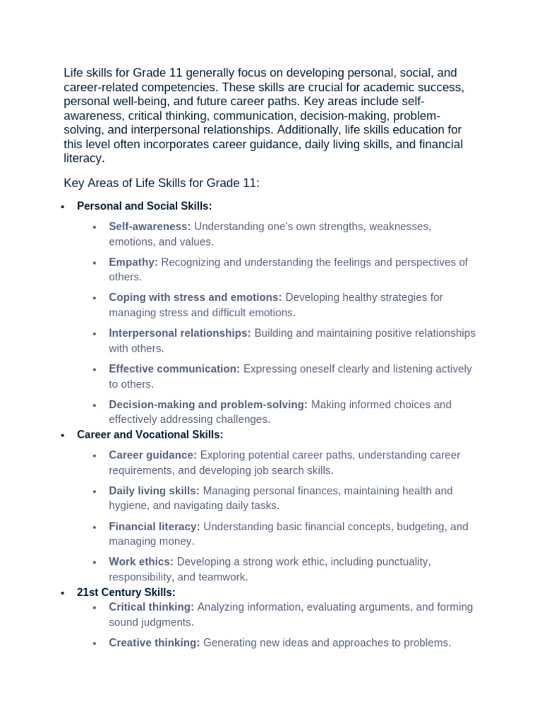 Essential Life Skills for Grade 11 | PDF | Communication | Life Skills