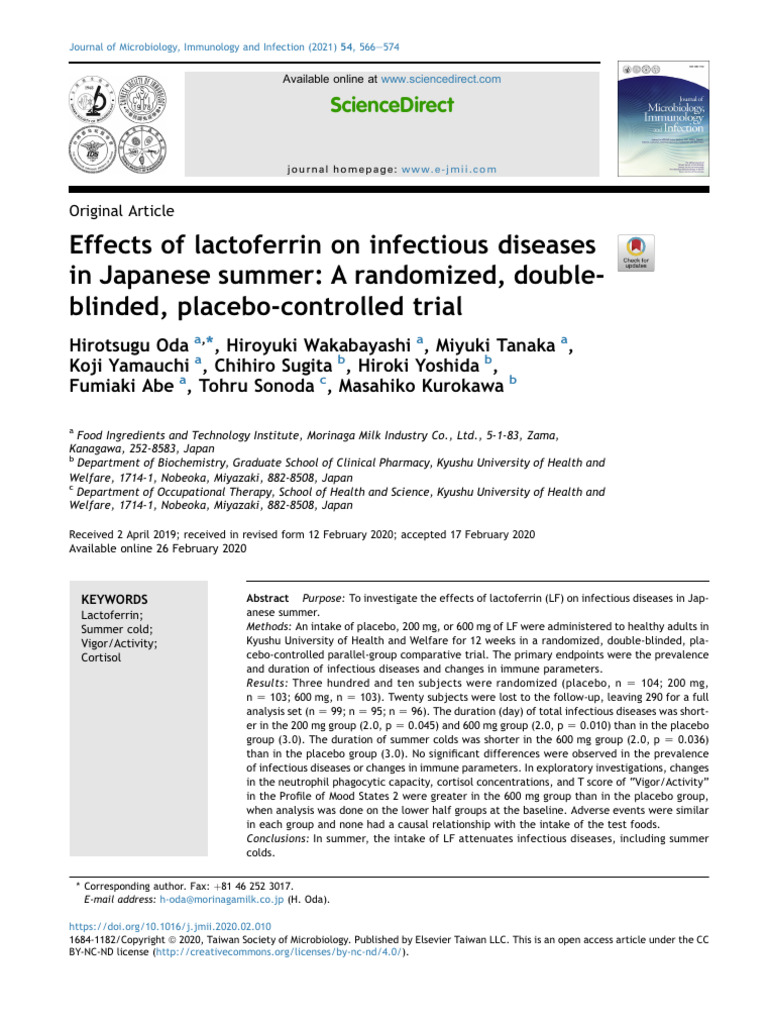 Effects of Lactoferrin On Infectious Disease in Japanese Summer | PDF ...