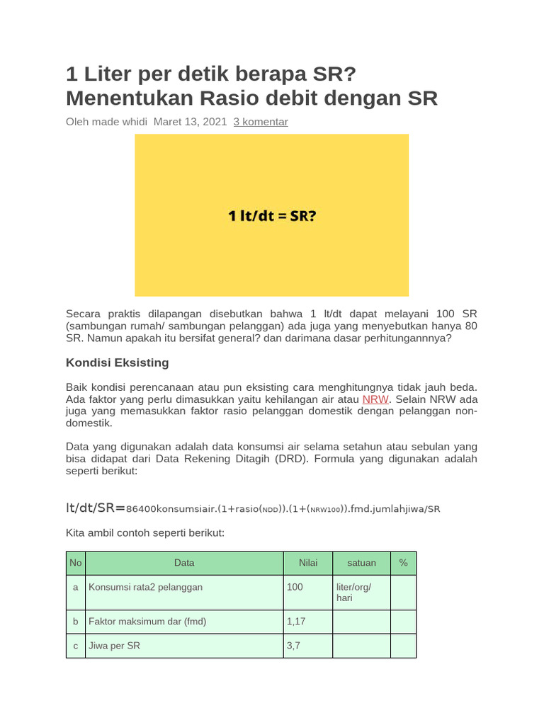 Menghitung SR dari 1 Liter per Detik | PDF