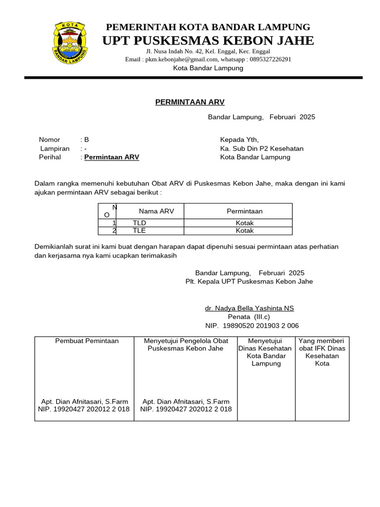 Permintaan Arv Dinas | PDF
